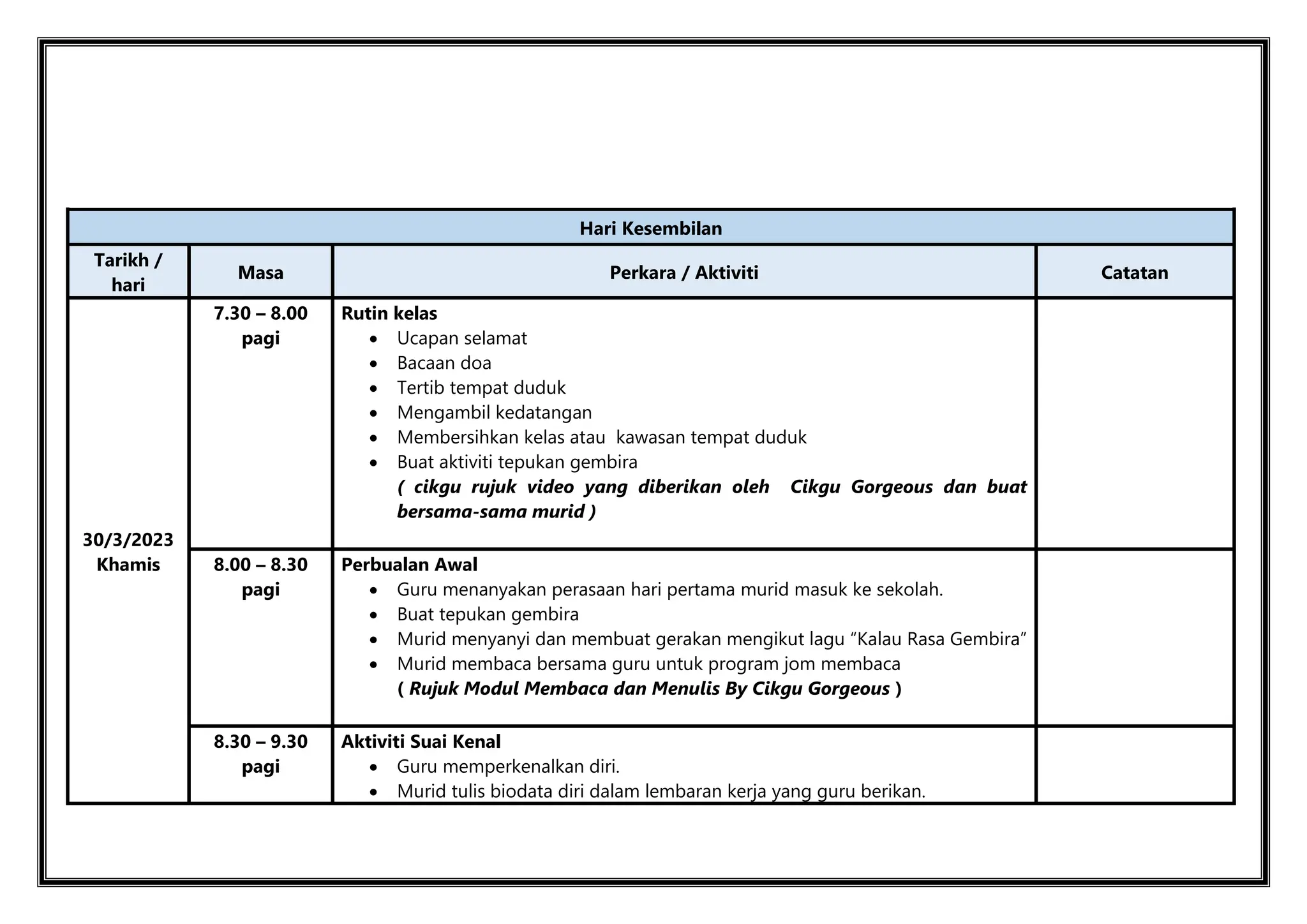 JADUAL PROGRAM TRANSISI TAHUN SATU 2023 BY CIKGU GORGEOUS.docx
