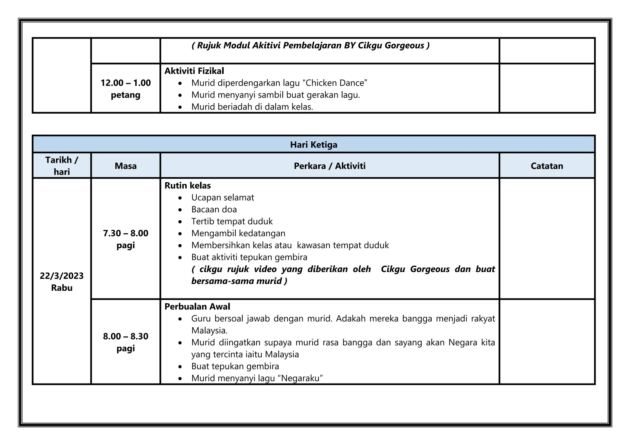 JADUAL PROGRAM TRANSISI TAHUN SATU 2023 BY CIKGU GORGEOUS.docx