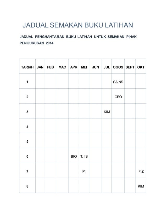 JADUAL SEMAKAN BUKU LATIHAN | PDF