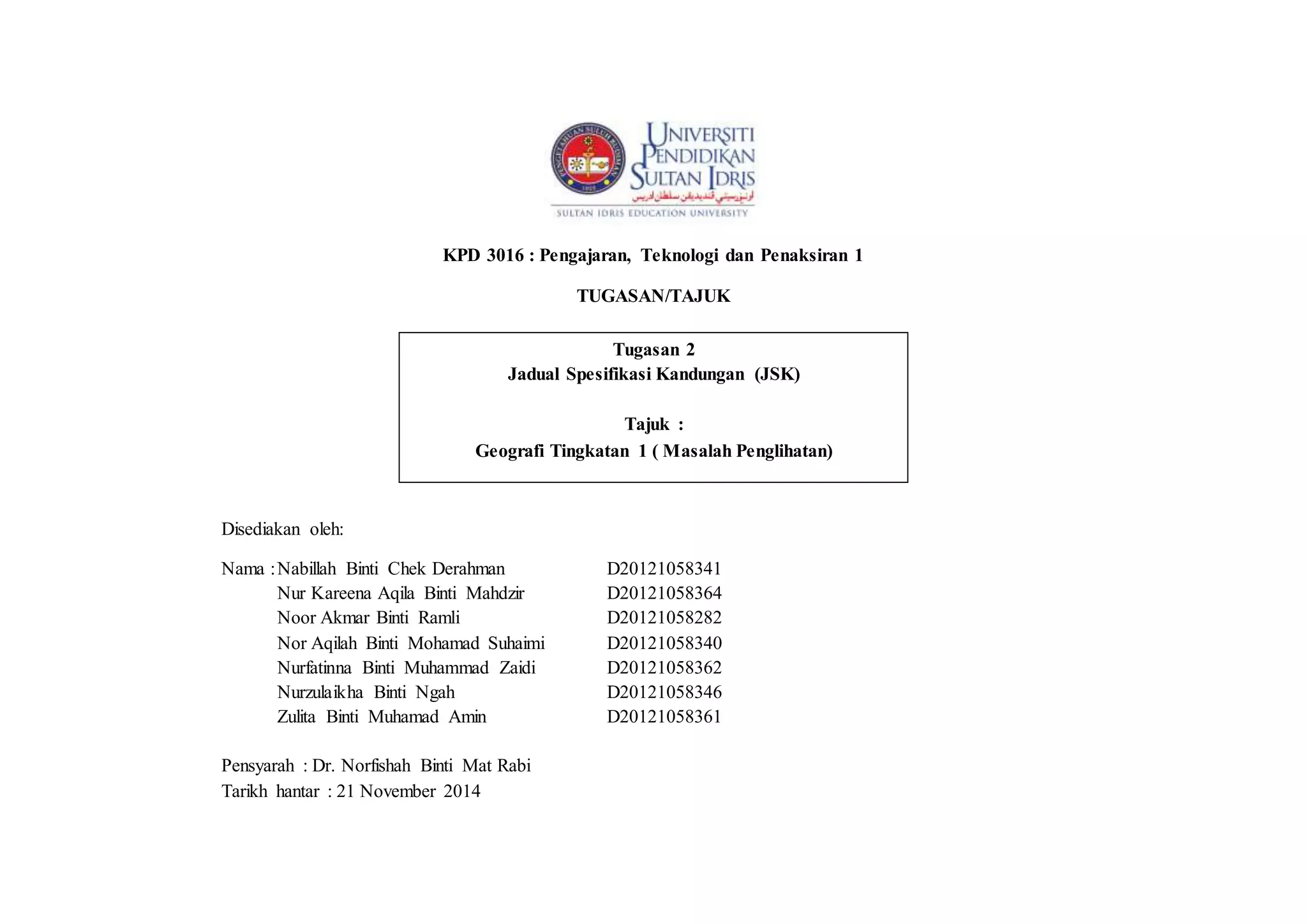 Jadual spesifikasi kandungan (JSK) | DOCX