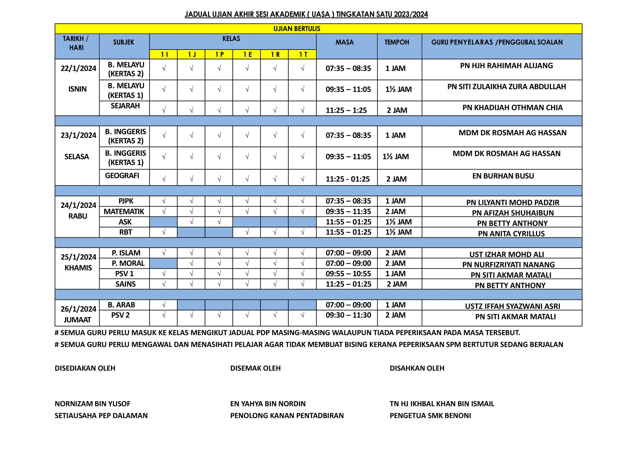 JADUAL UASA 2024 contoh jadual sekolah boleh buat contoh | PDF