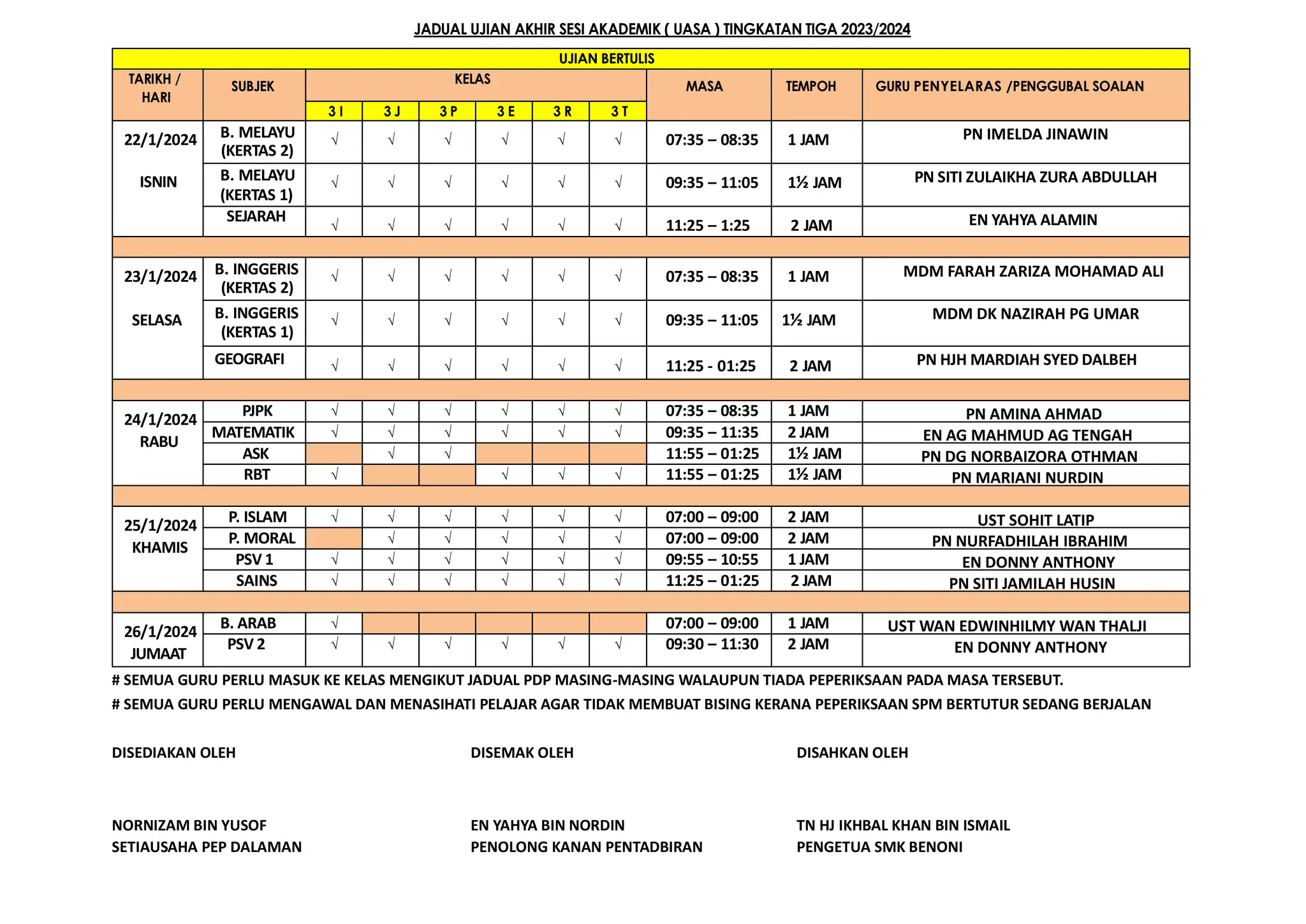 JADUAL UASA 2024 contoh jadual sekolah boleh buat contoh | PDF