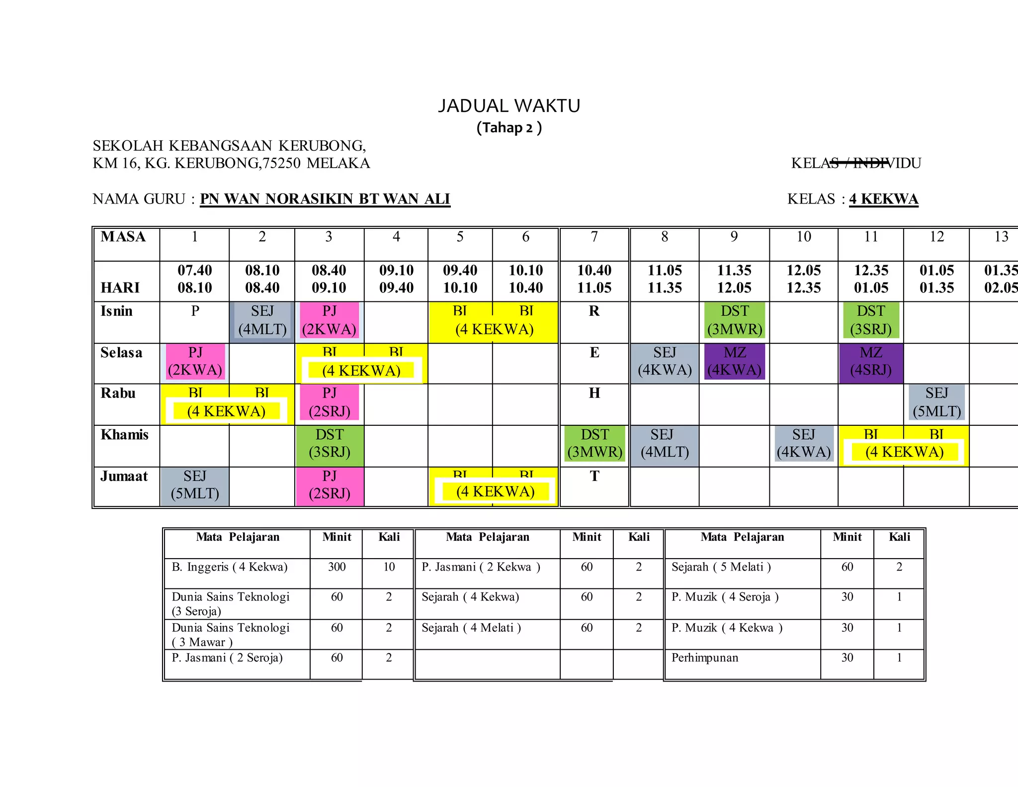 Jadual waktu | DOCX