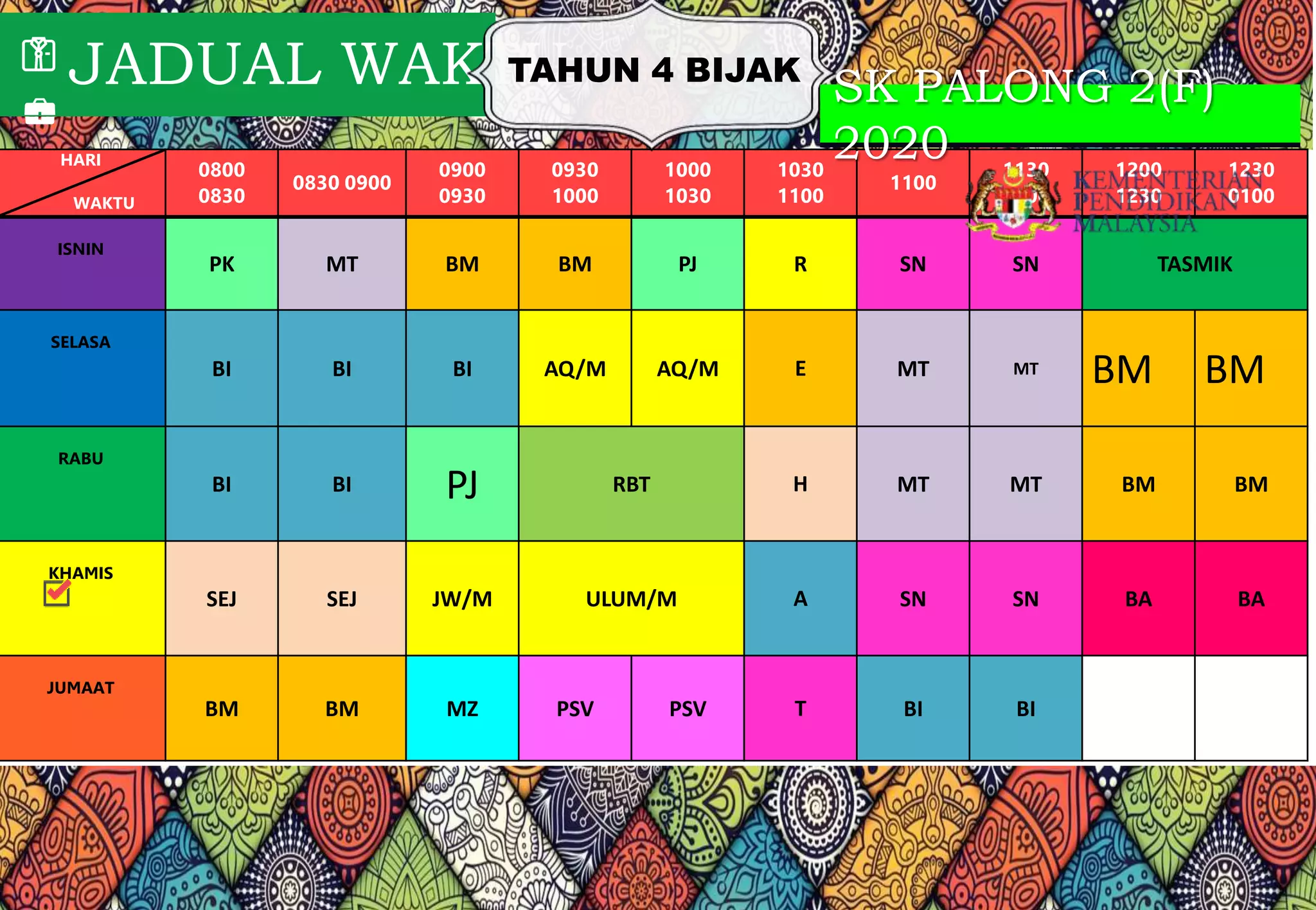 Jadual Waktu 2022 - 1 Arif.pptx