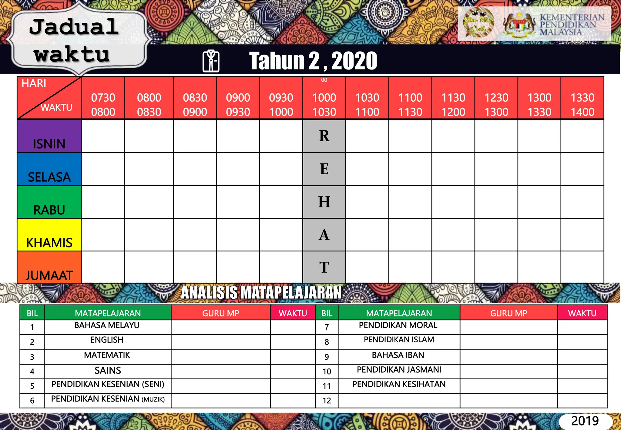 Jadual Waktu dengan jadual-jadual bertugas | PPTX