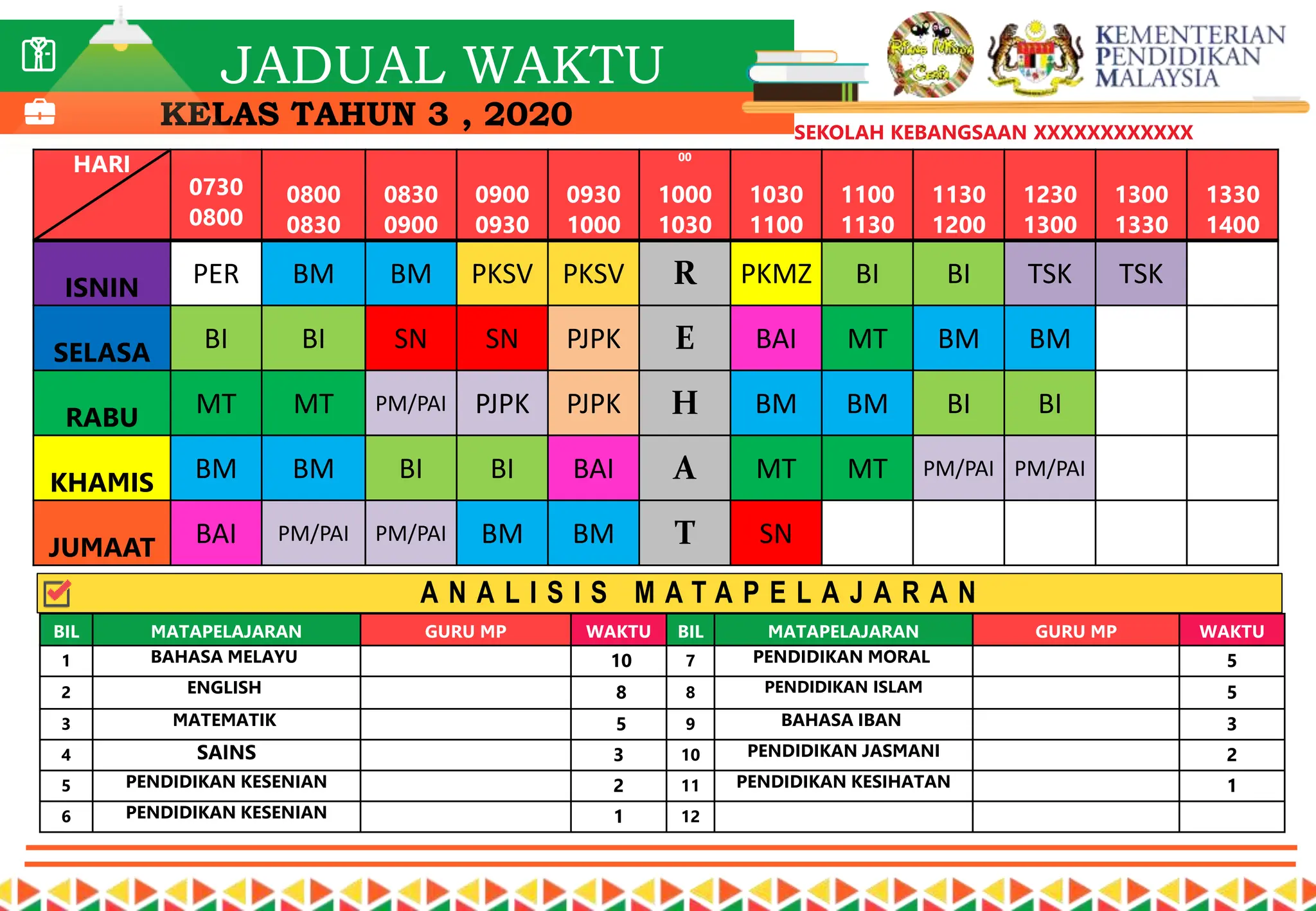 Jadual Waktu dengan jadual-jadual bertugas | PPTX