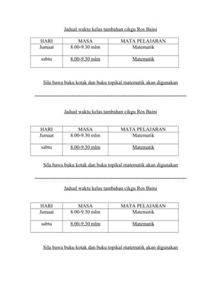 Jadual waktu kelas tambahan cikgu ros baini | PDF