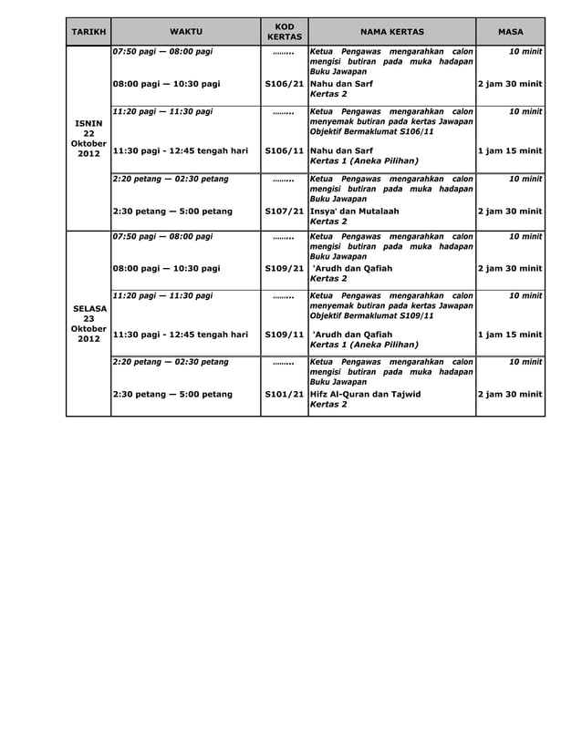 Jadual waktu stam 2012 | PDF