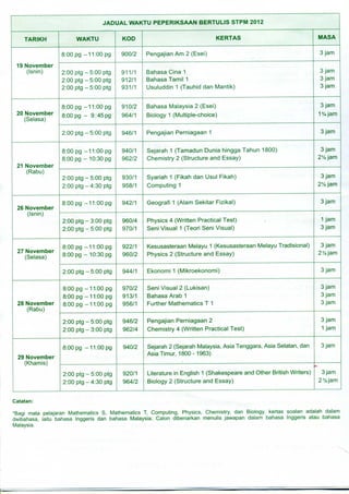 Jadual waktu stpm 2012 | PDF