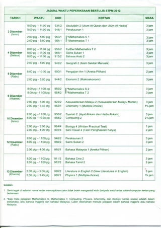Jadual waktu stpm 2012 | PDF