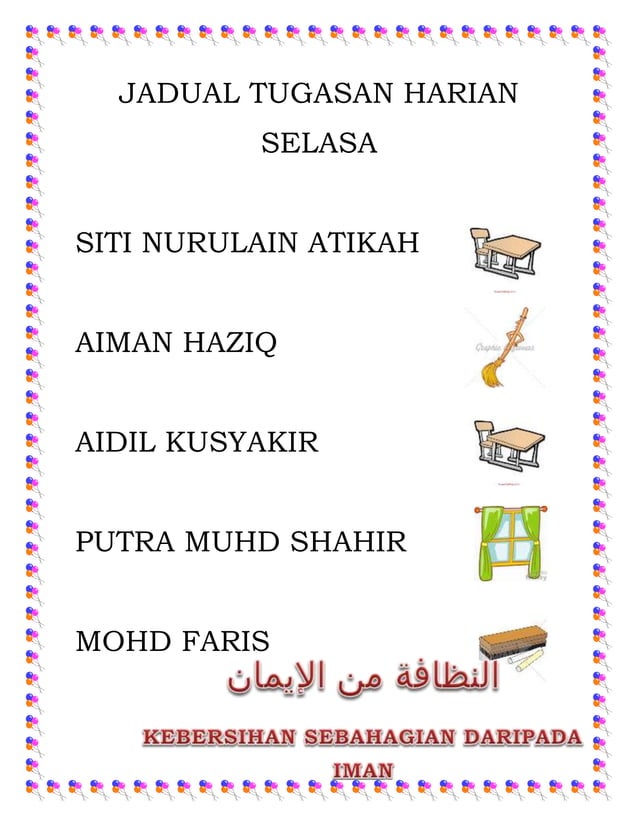 Jadula tugasan harian | DOCX