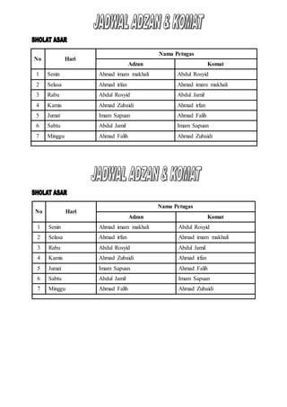 Jadwal adzan | DOCX