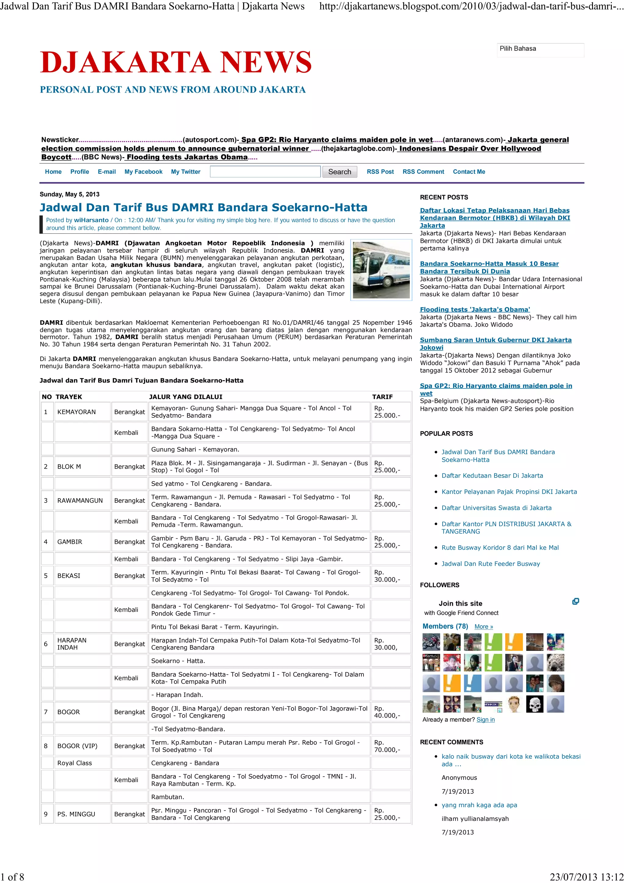 Jadwal dan tarif bus damri bandara soekarno hatta djakarta news | PDF