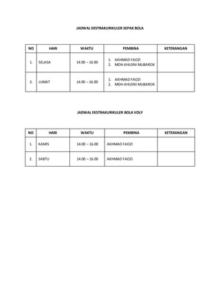 Jadwal ekstrakurikuler sepak bola dan voly | PDF