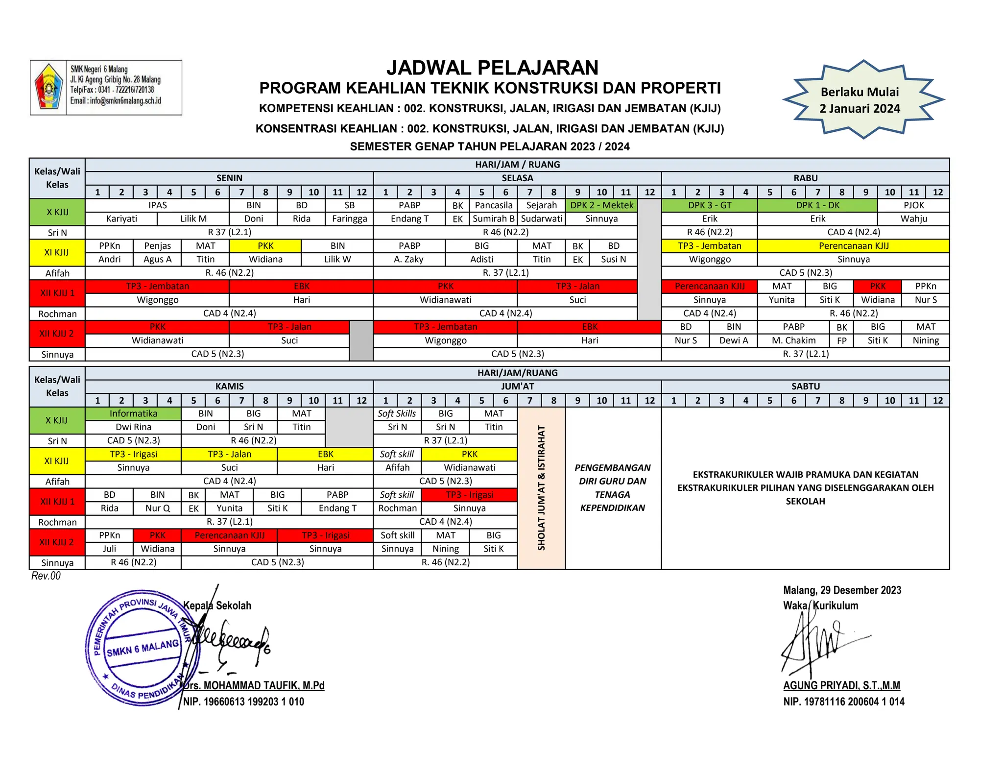 Jadwal Kegiatan Belajar Mengajar Semester Genap 2324 | PPT