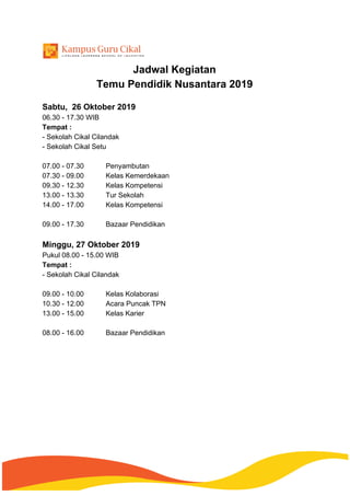 Jadwal kegiatan Temu Pendidik Nusantara 2019 | PDF