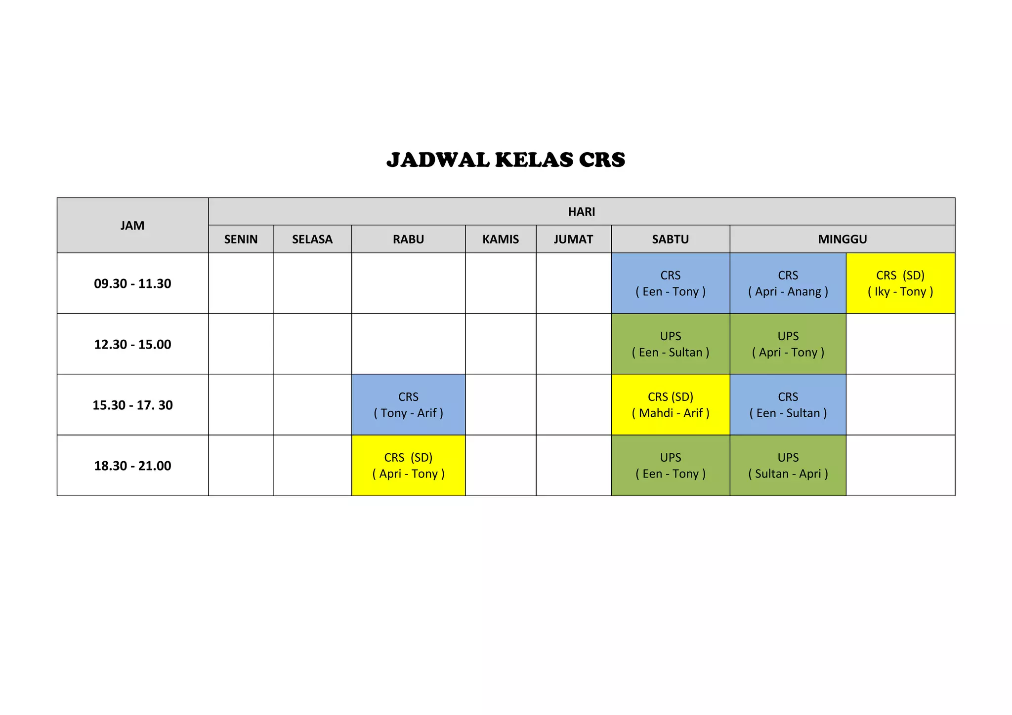 Jadwal kelas crs | DOCX