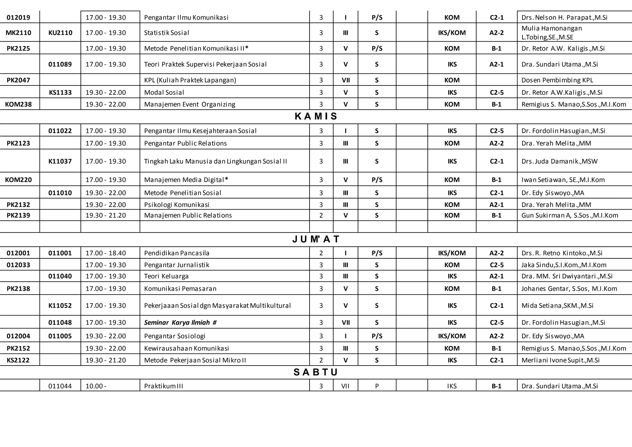 JADWAL KULIAH (S-1) STISIP WIDURI | DOCX