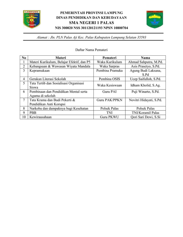 Jadwal kegiatan pelaksanaan MPLS tahun 2023 | PDF