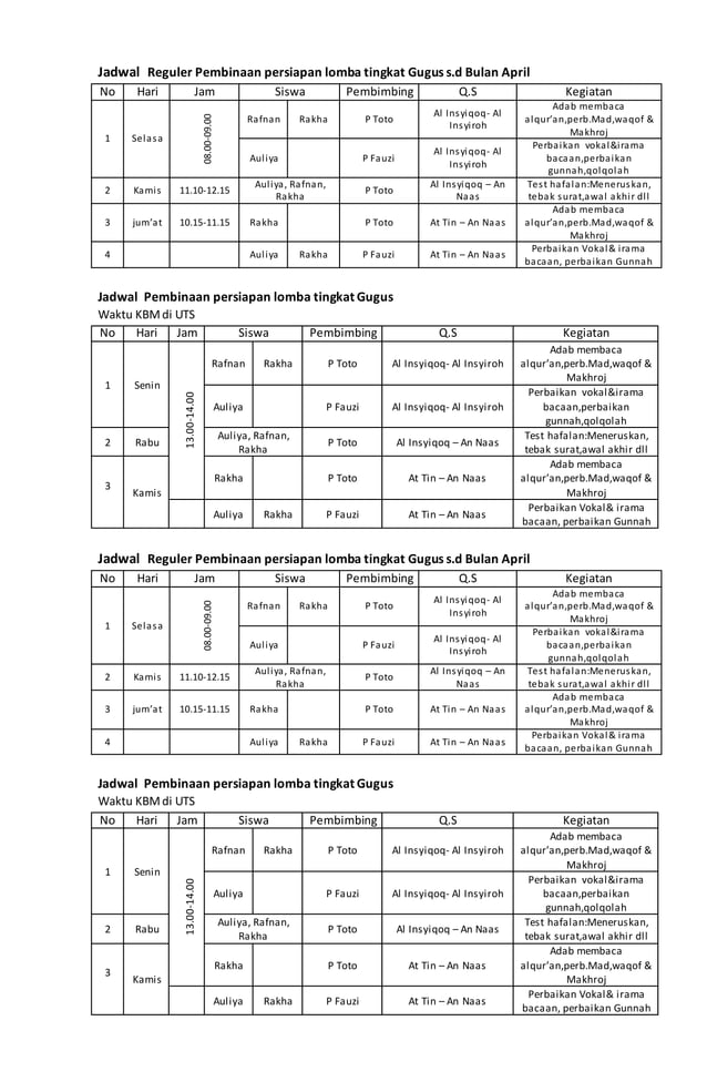 Jadwal murojah | PDF