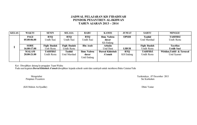 Jadwal pelajaran.1 | DOCX