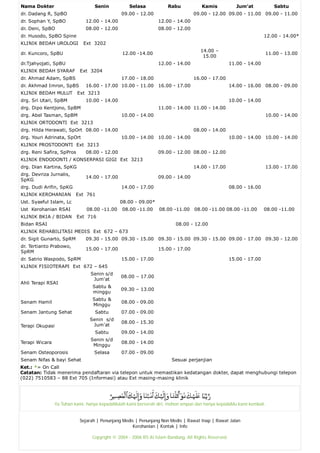 Jadwal Praktek Dokter Poliklinik RS Al Islam Bandung | PDF