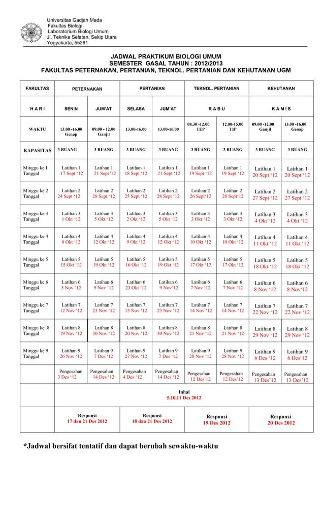 Jadwal praktikum biologi umum | PDF