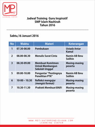 Contoh Jadwal Training Guru Inspiratif 2016 | PDF
