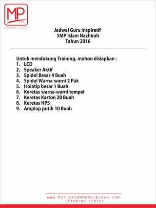 Contoh Jadwal Training Guru Inspiratif 2016 | PDF