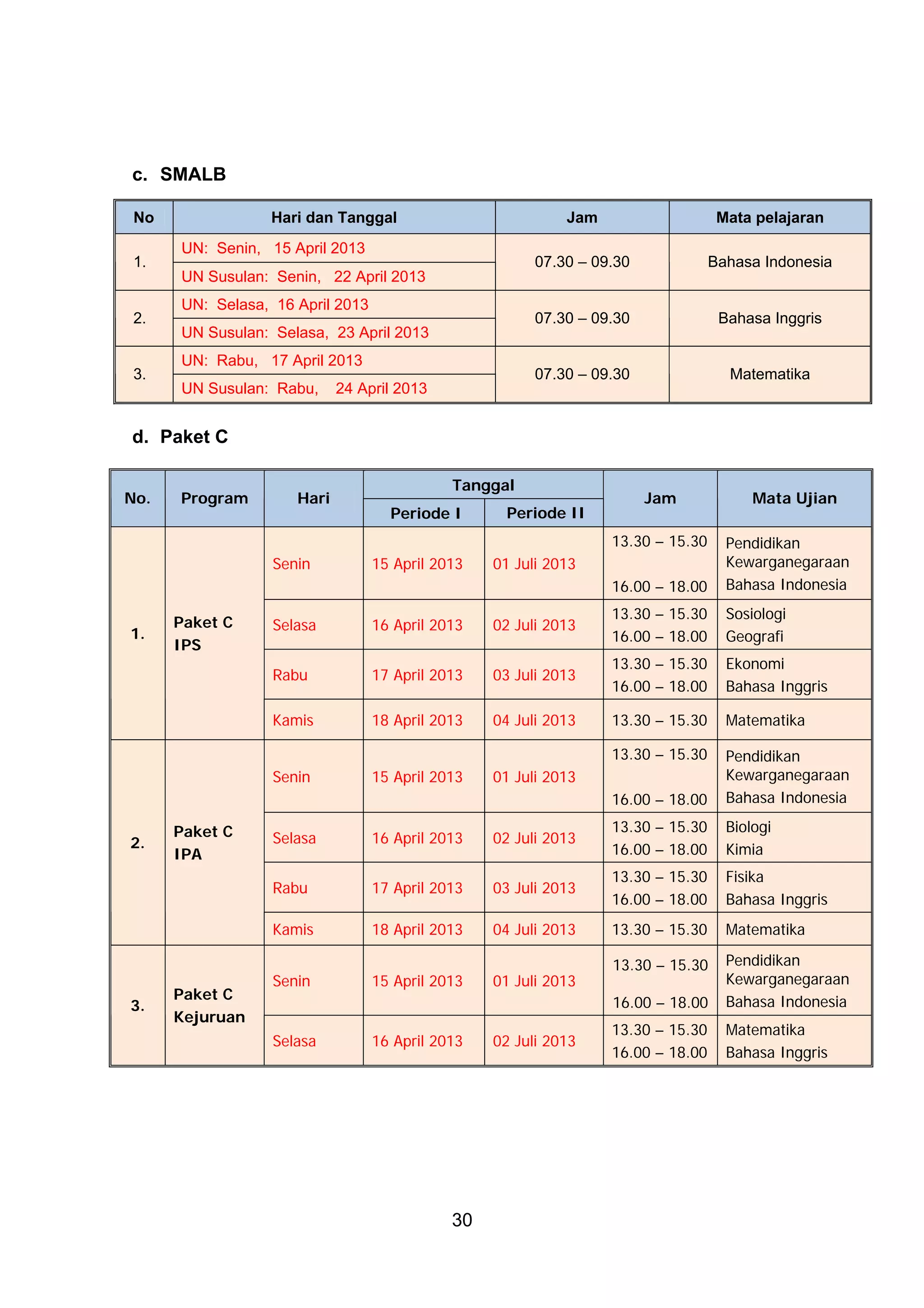 Jadwal Ujian Nasional Tahun 2013 | PDF