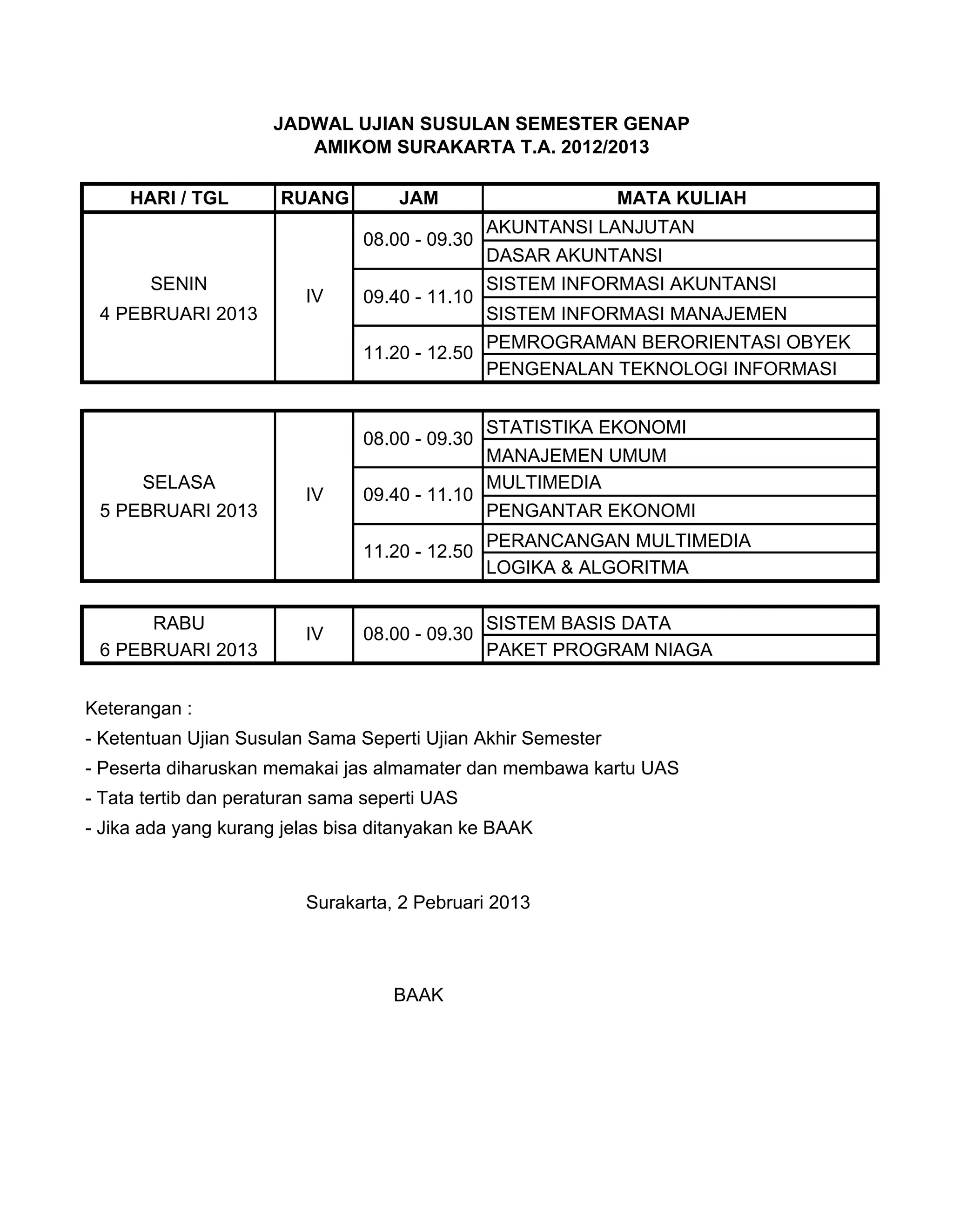 Jadwal ujian susulan | PDF