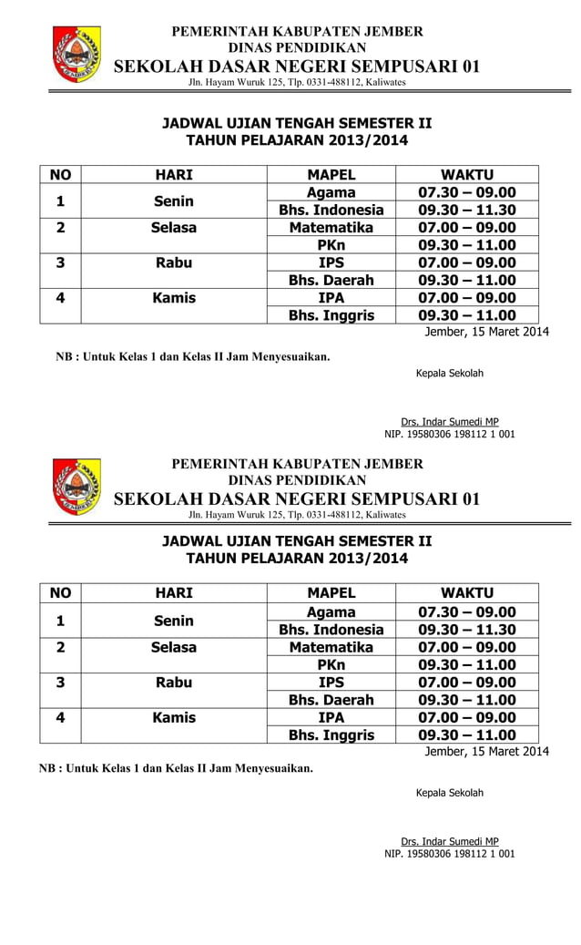 Jadwal uts | DOCX