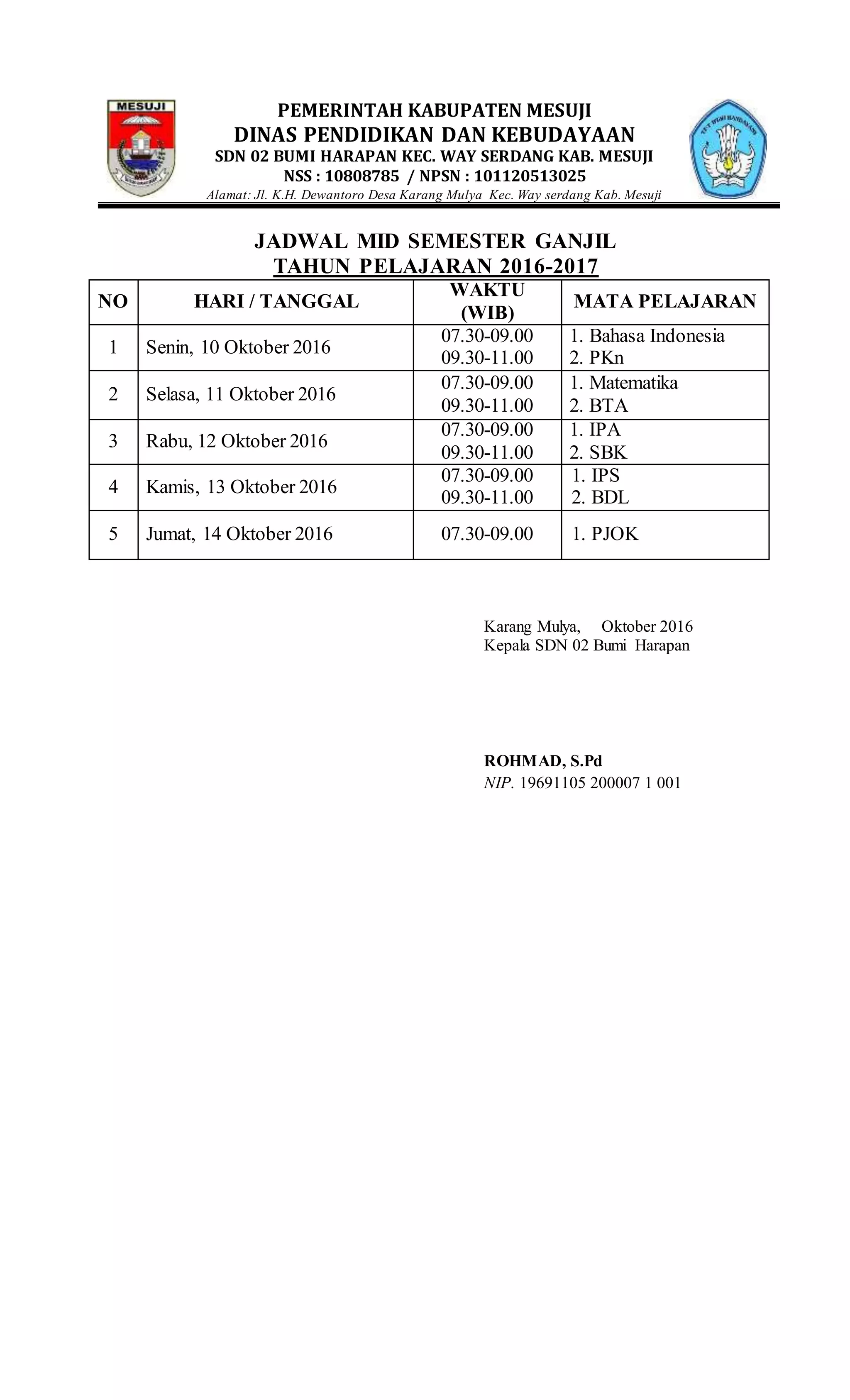 Jadwal uts | DOCX