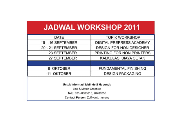 Jadwal workshop 2011 | PPT
