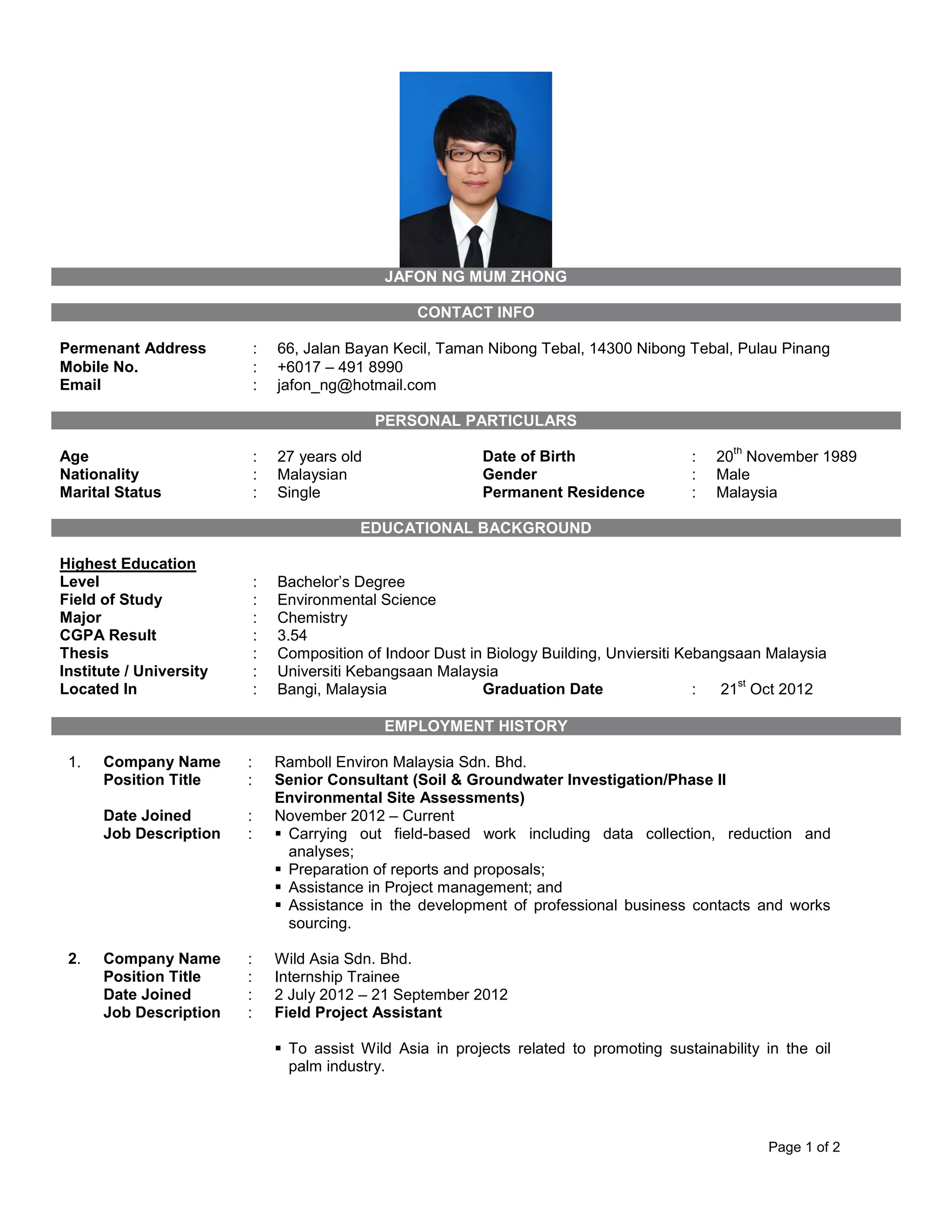 Jafon Ng Mum Zhong Resume 2016 | PDF