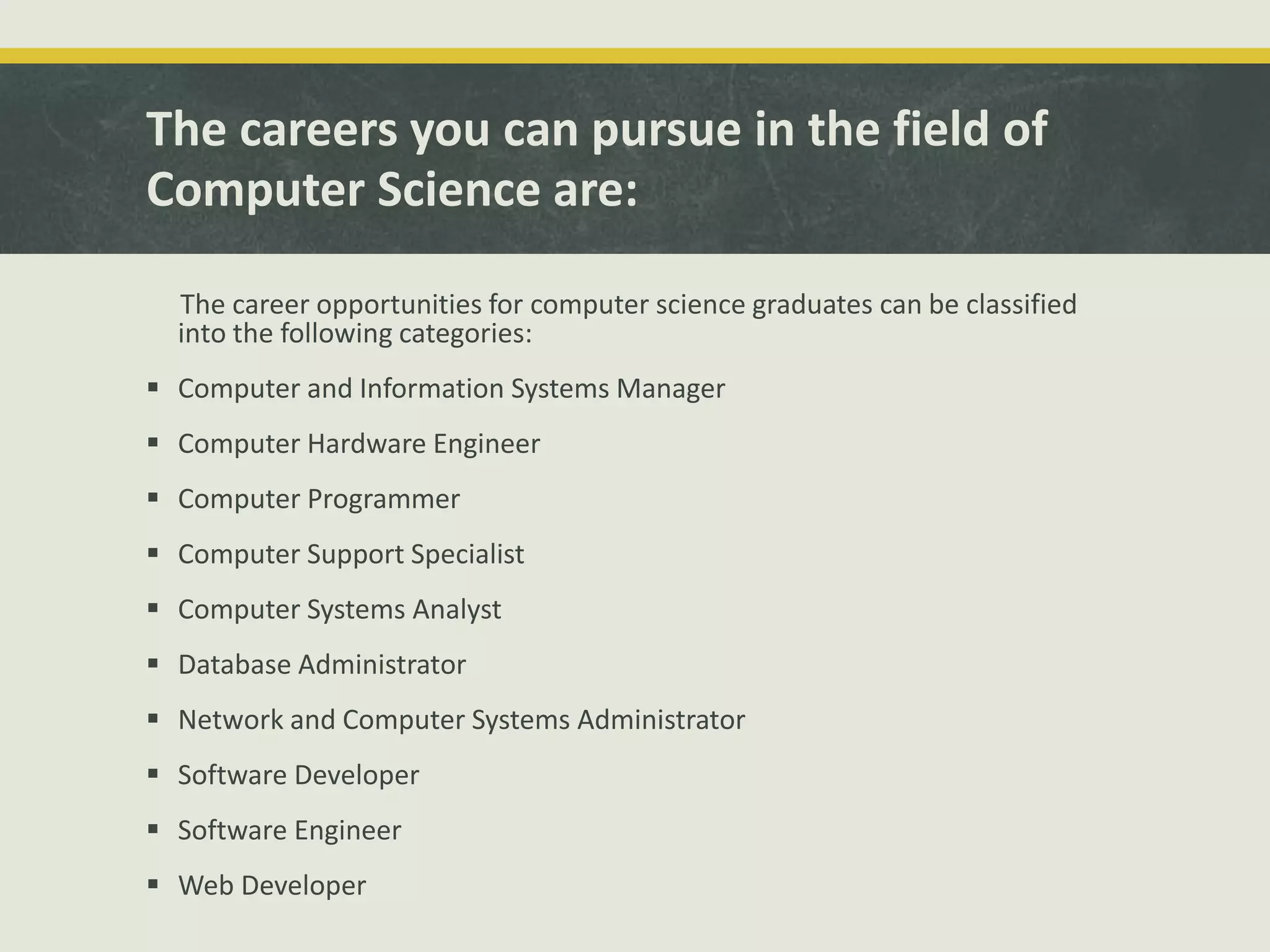 Job Opportunities for a Computer Science Student | PPTX