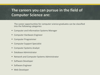 Job Opportunities for a Computer Science Student | PPTX