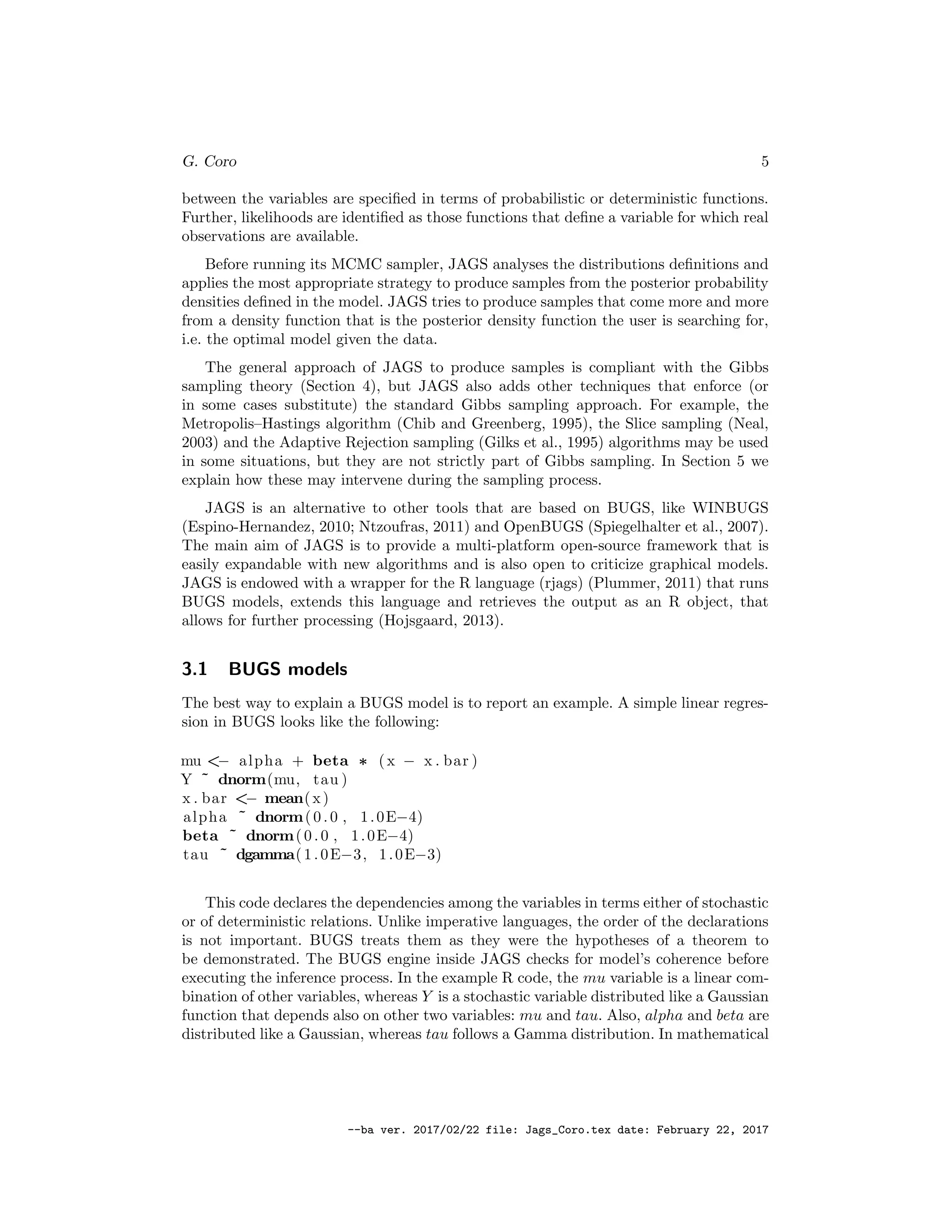 Gibbs Sampling with JAGS: Behind the Scenes | PDF