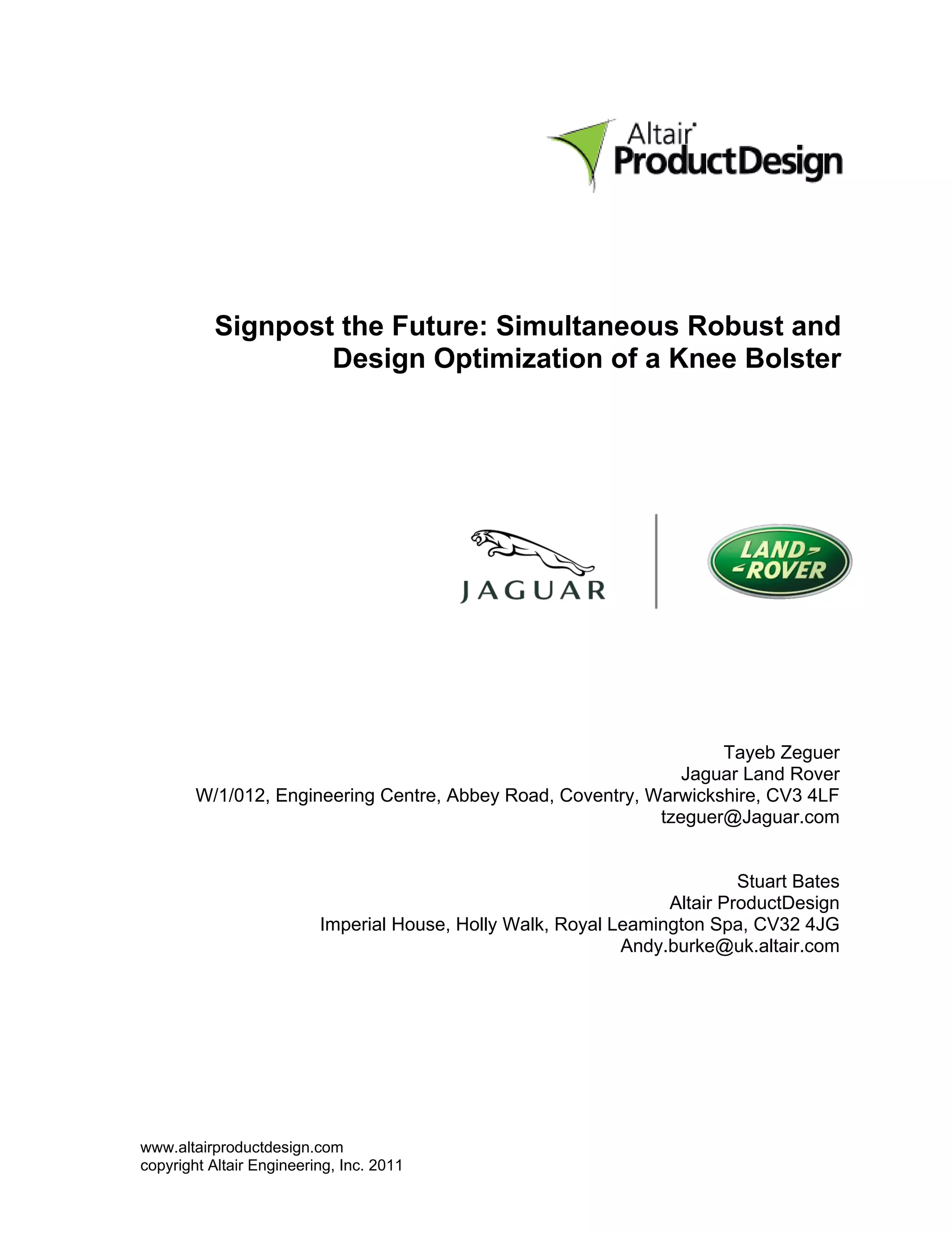 Jaguar Land Rover - Robust Design Optimization of a Knee Bolster | PDF