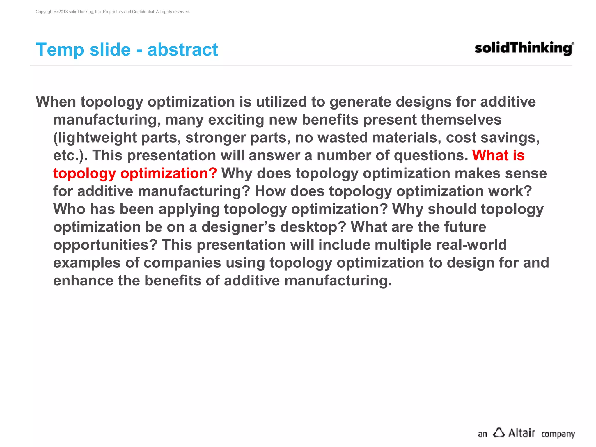 Design Faster And Lighterapplications Of Topology Optimization In