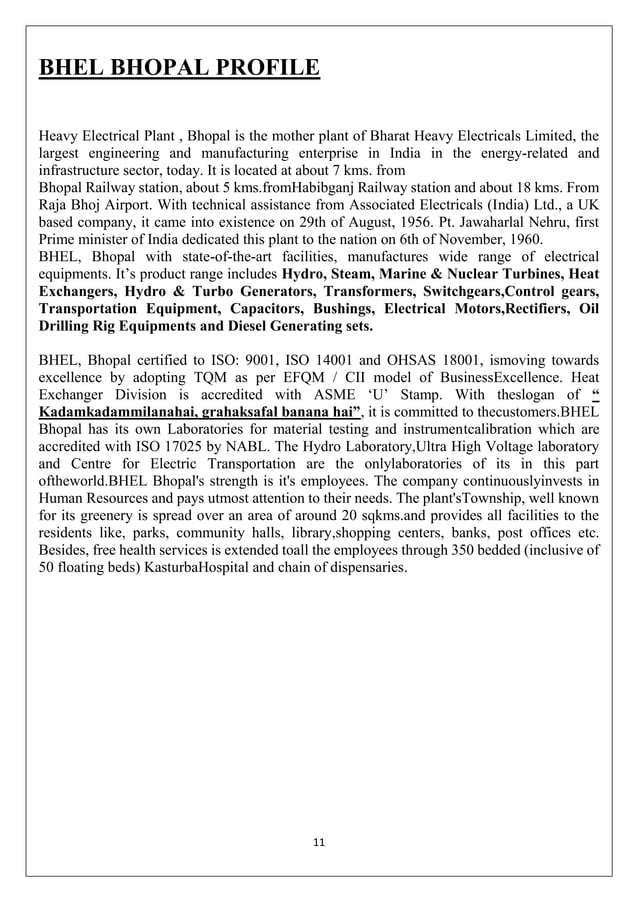 BHEL PROJECT REPORT ( TRAINING REPORT ) | PDF