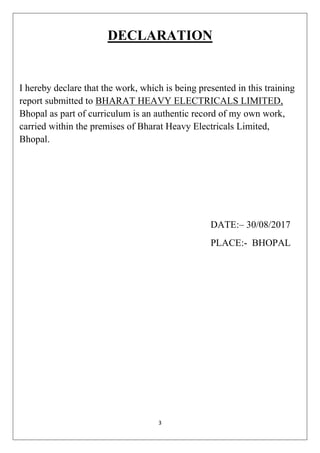 BHEL PROJECT REPORT ( TRAINING REPORT ) | PDF