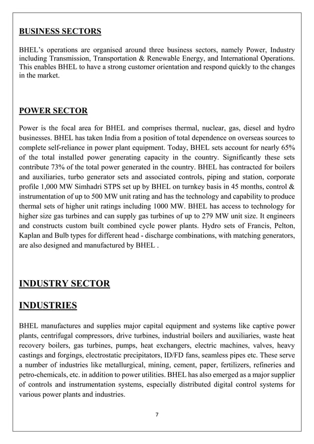 BHEL PROJECT REPORT ( TRAINING REPORT ) | PDF