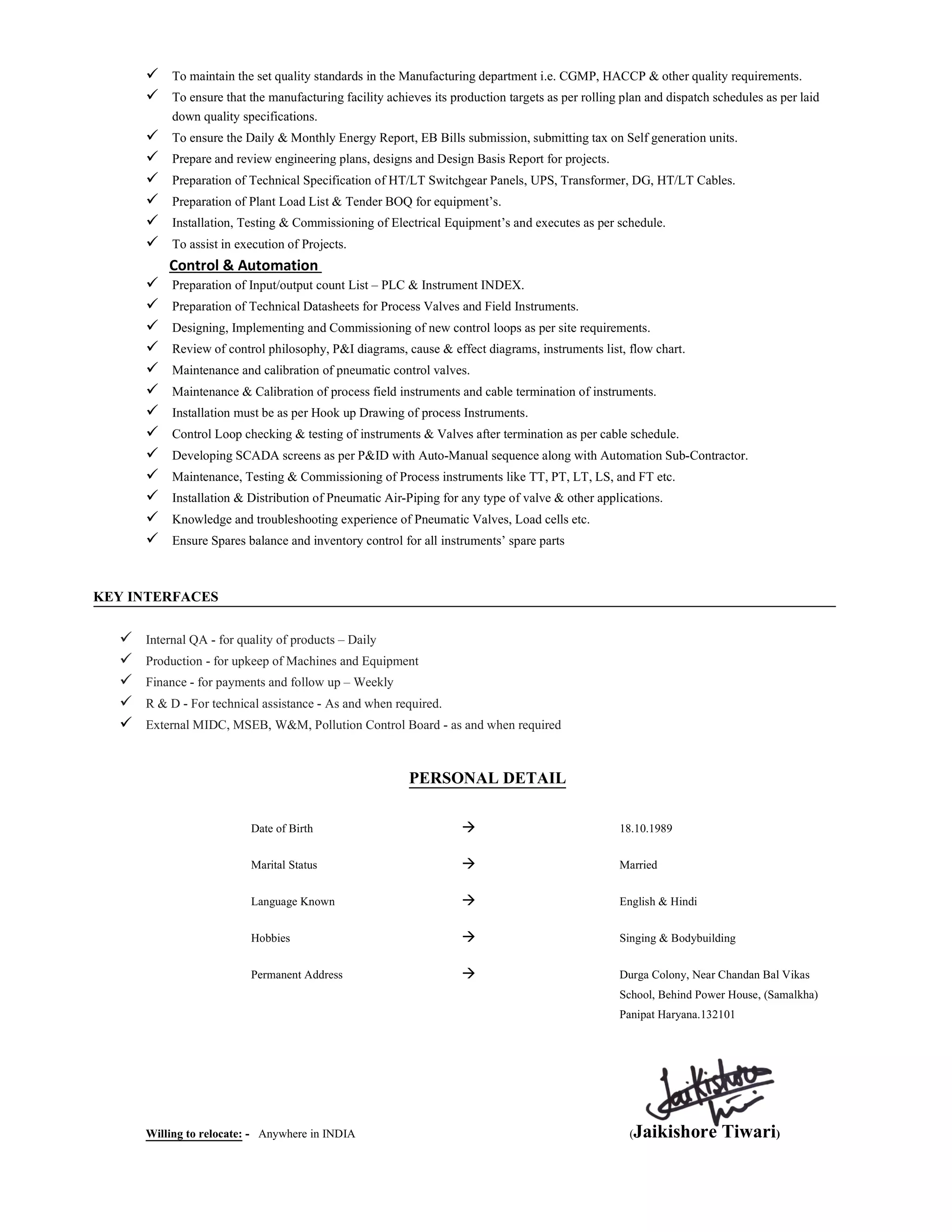 Jai kishore Tiwari resume | PDF