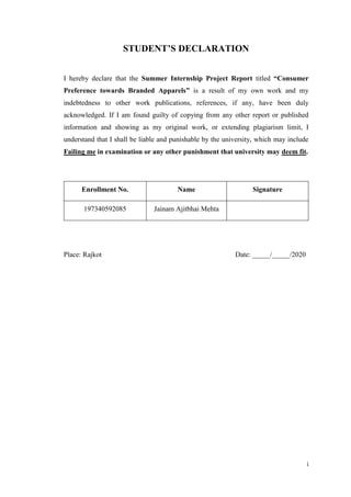 CONSUMER PREFERENCE TOWARDS BRANDED APPARELS | DOCX