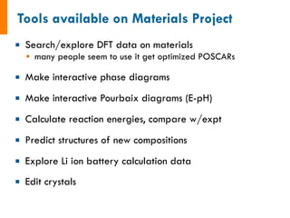 The Materials Project: overview and infrastructure | PPT