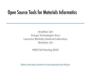 Open Source Tools for Materials Informatics | PPT