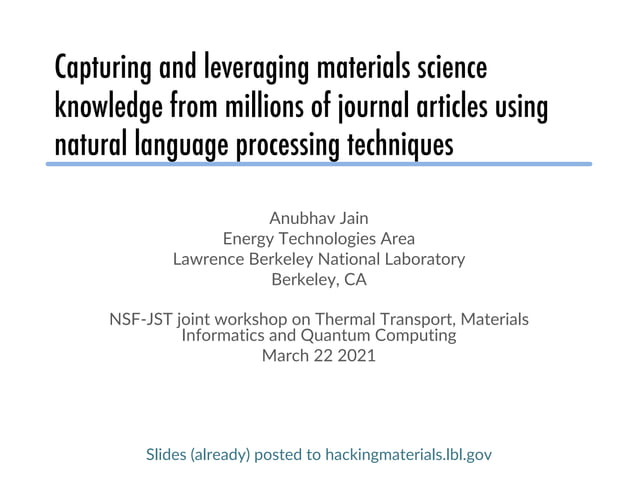 Capturing and leveraging materials science knowledge from millions of journal articles using ...