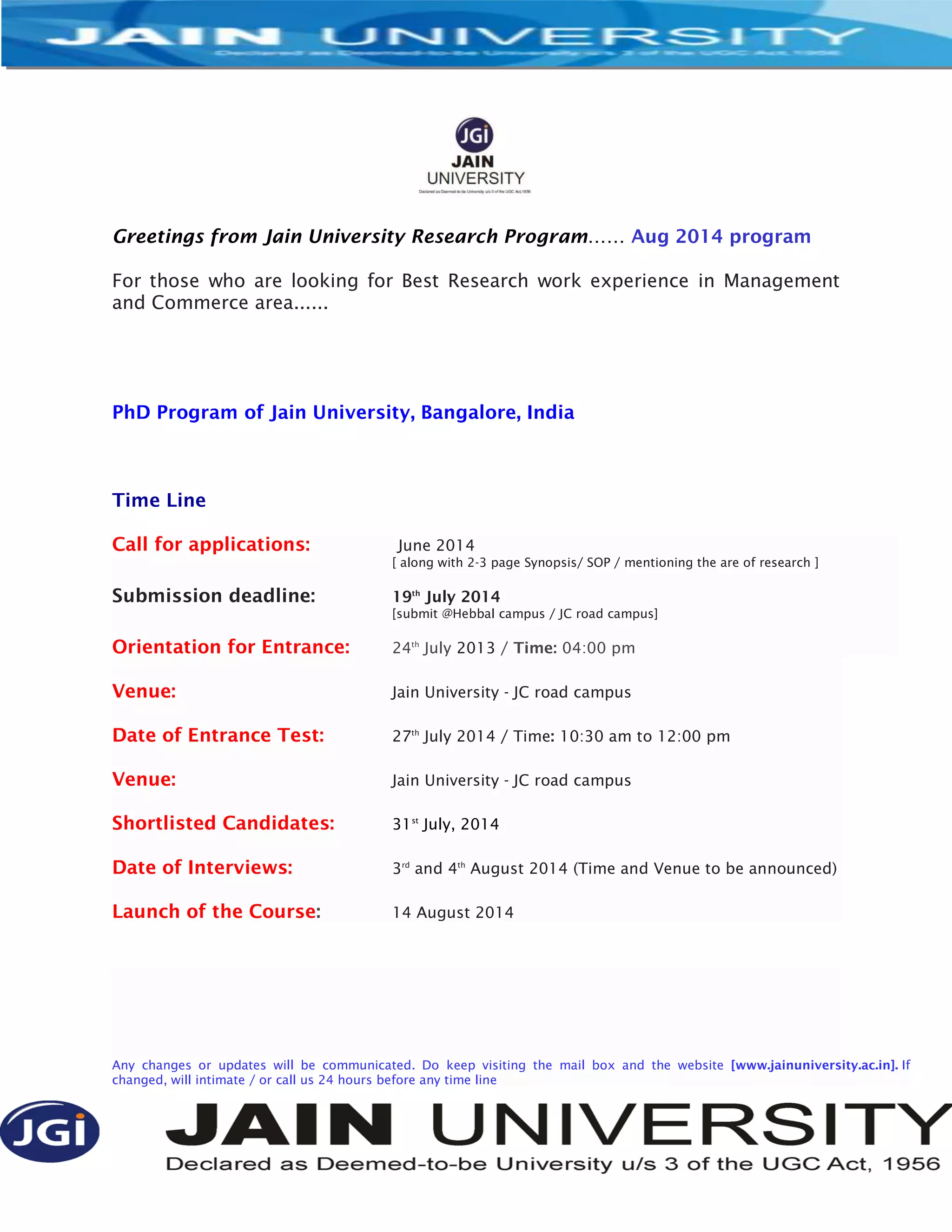 PhD Advantage@JAIN University research program in Management and ...