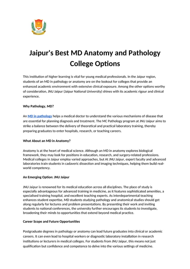 Jaipur's Best MD Anatomy and Pathology College Options.docx